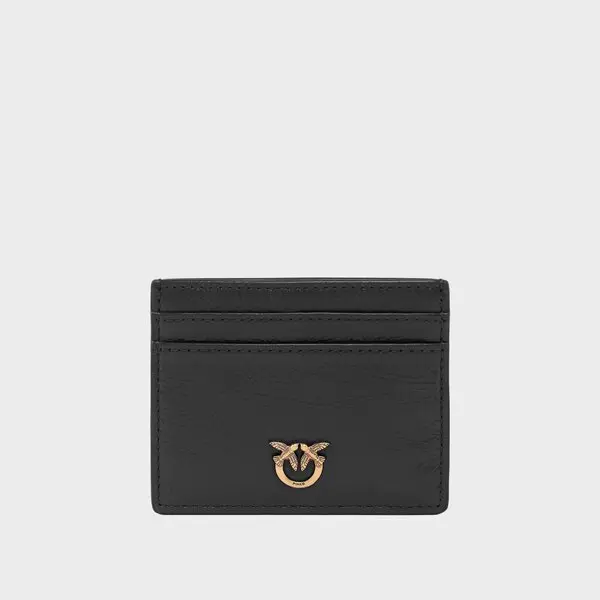 Pinko Leather Card Holder With Logo - Black
