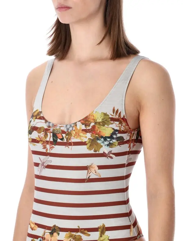 JEAN PAUL GAULTIER Marinière Grape One-piece Swimsuit - Light Blue Multi