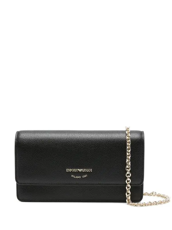 Emporio Armani Leather Wallet On Chain - Black