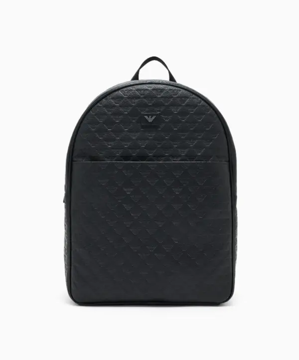 Emporio Armani Logo Leather Backpack - Black
