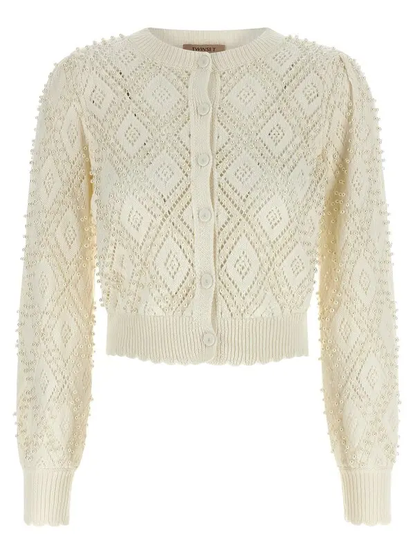 Twin-set Pearl Embellished Cotton Cardigan - White