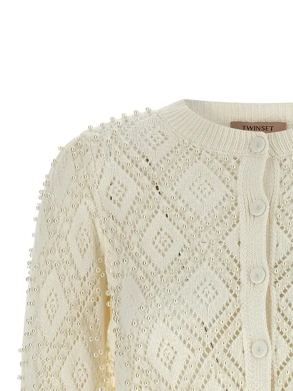 Twin-set Pearl Embellished Cotton Cardigan