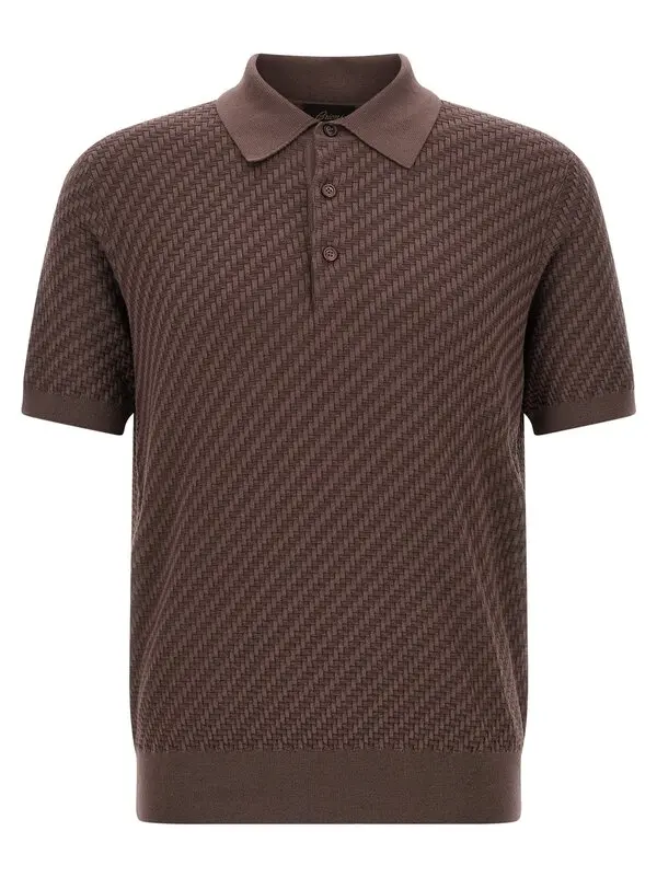 Brioni Weaving Polo Plot - Brown