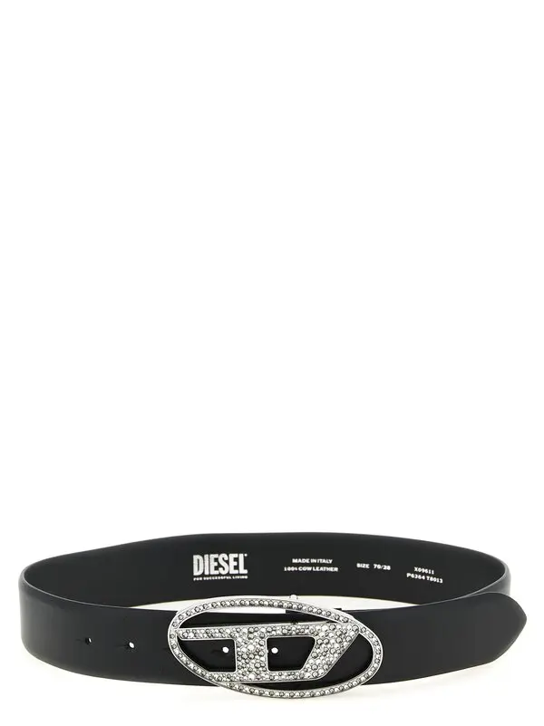 DIESEL B-1dr Strass Leather Belt - Black