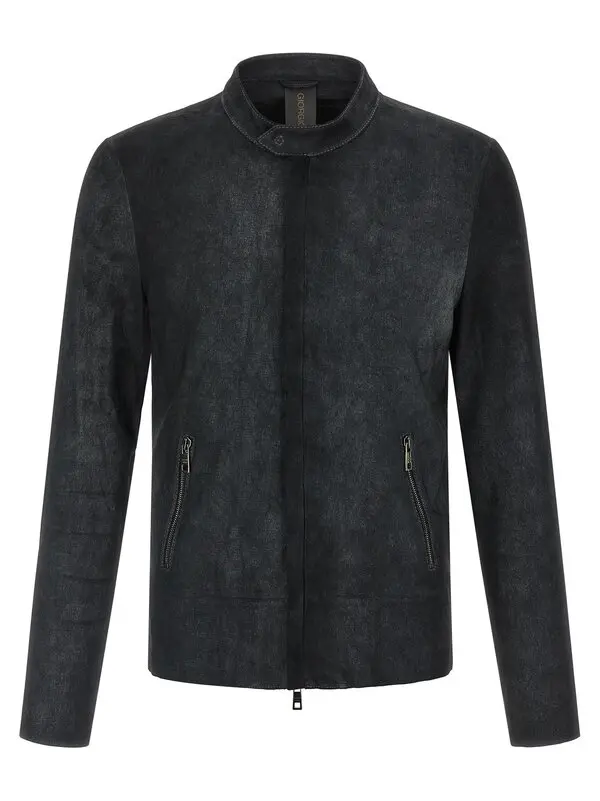 GIORGIO BRATO Stretch Waxed Lambskin Biker Jacket
