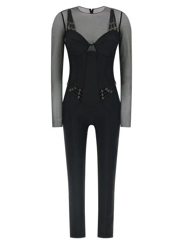 Elisabetta Franchi Jersey And Tulle Jumpsuit - Black