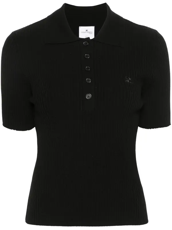COURREGES Polo Signature Rib Knit Top - Black