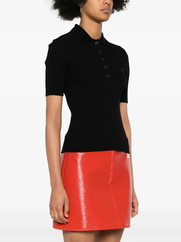 COURREGES Polo Signature Rib Knit Top - Black
