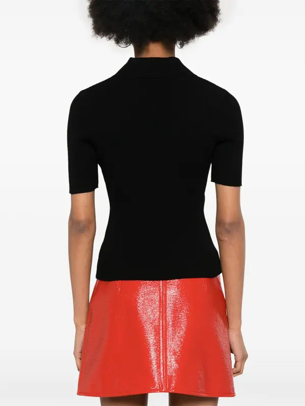 COURREGES Polo Signature Rib Knit Top - Black