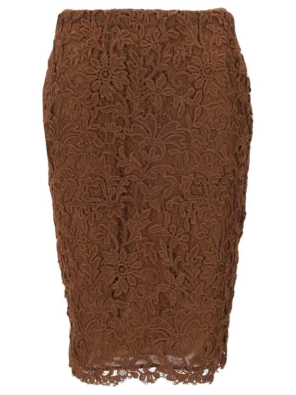 Saint Laurent Pencil Skirt In Guipure Lace - Caramel