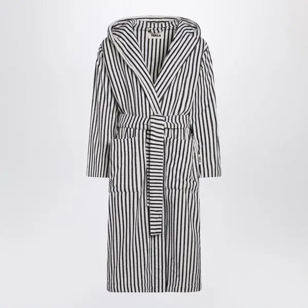 TEKLA White And Black Striped Bathrobe - Blue