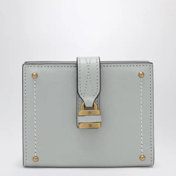 Chloé Paddington Square Wallet In Aqua Blue Leather - Grey