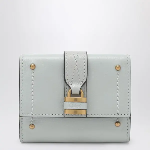 Chloé Paddington Mini Trifold Wallet In Aqua Blue Leather - Grey