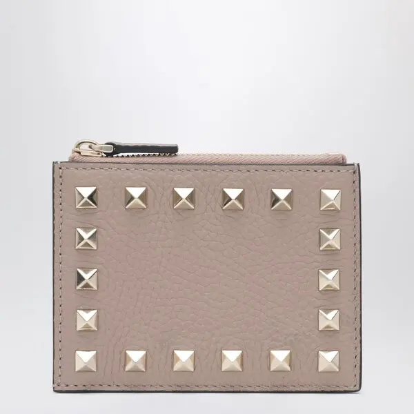 Valentino Garavani Rockstud Blush Leather Zip Card Holder - Pink