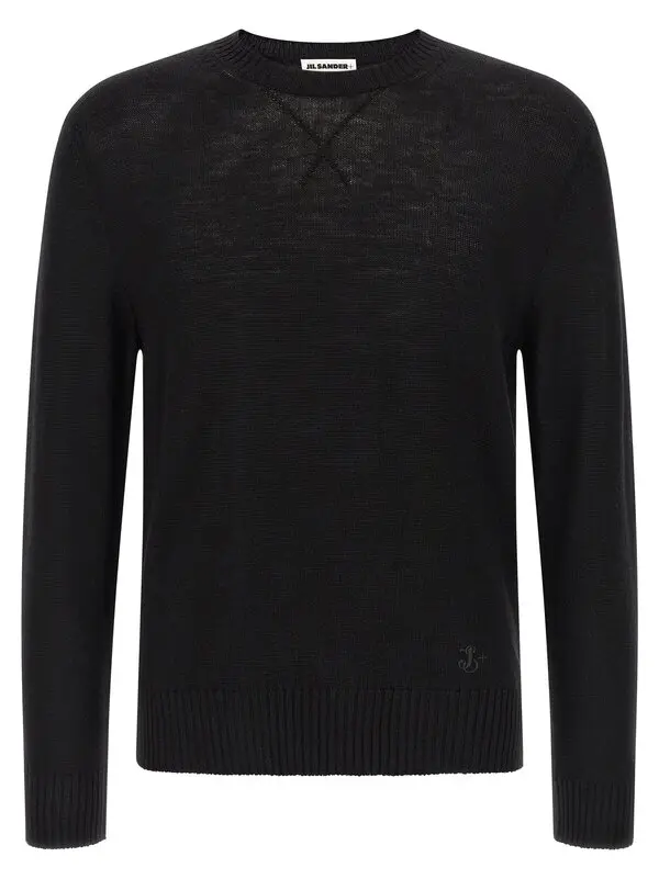 JIL SANDER Logo Embroidery Virgin Wool Sweater - Black