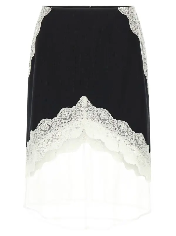 JIL SANDER Organza Lace Wool Midi Skirt - White/black
