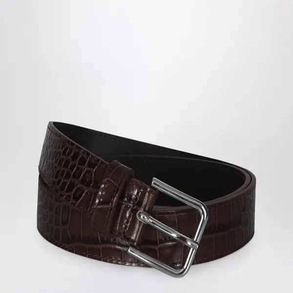 THE FRANKIE SHOP Croc Embossed Belt With Silver Tone Hardware - Green