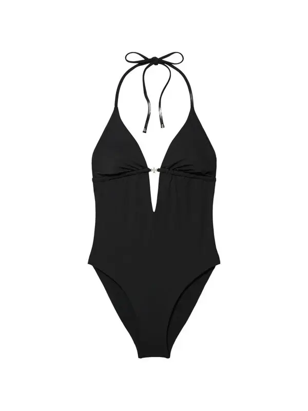 Tory Burch Halterneck Tie Back One Piece Swimsuit - Black