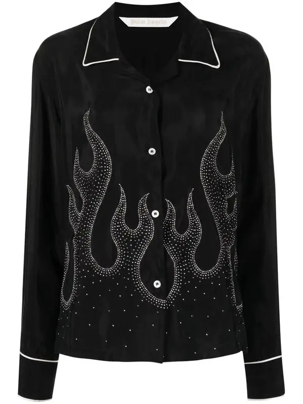 Palm Angels Flame Embroidered Shirt - Black/silver