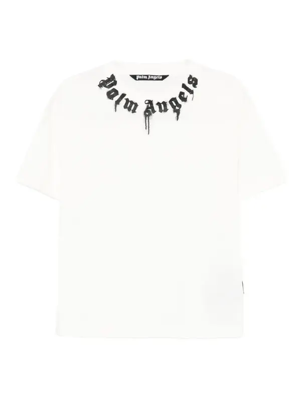 Palm Angels Neck Logo Reg Tee Off White Black - Off White - Black