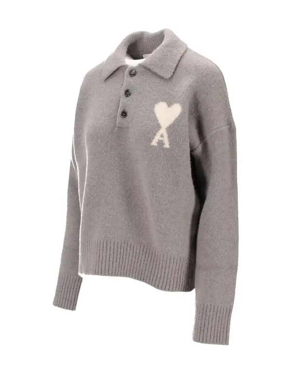 AMI Paris Polo De Coeur - Gris/ecru