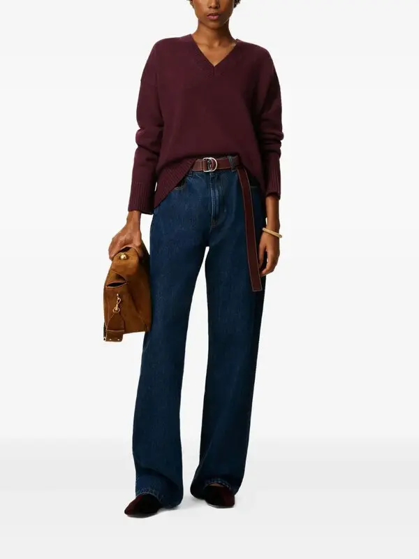 AMI Paris V-neck Pullover With Heart Embroidery - Cerise