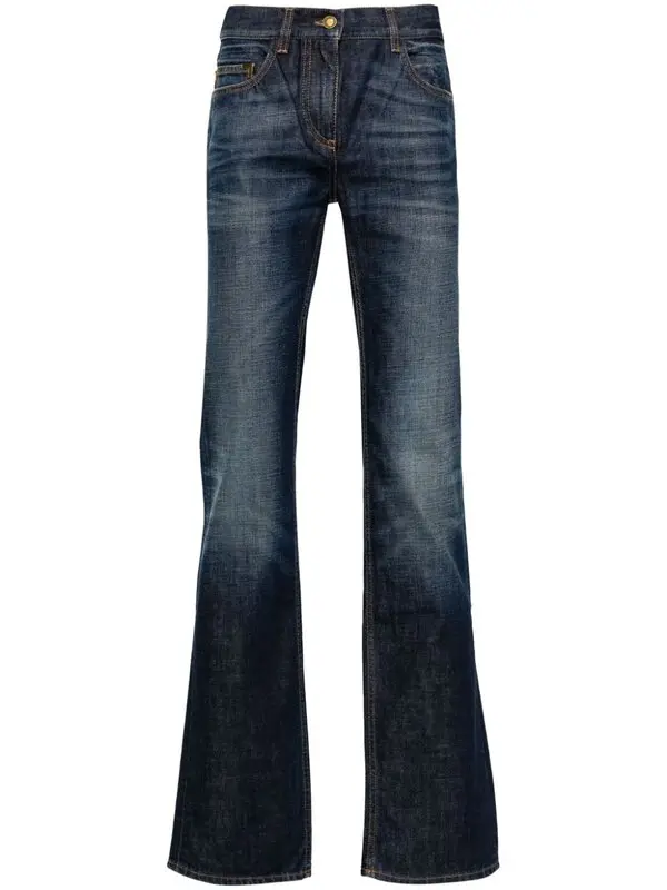 Palm Angels Logo Embroidered Straight Leg Jeans