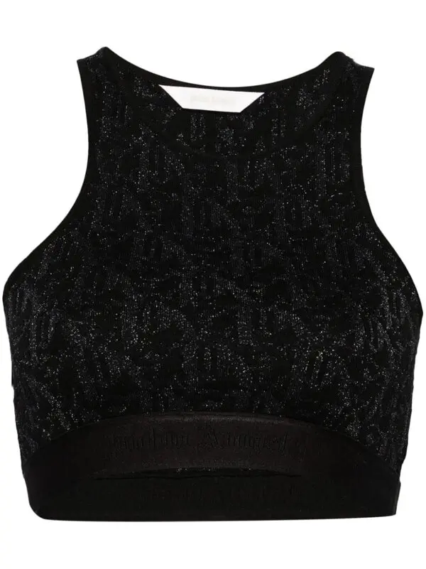 Palm Angels Monogram Jacquard Crop Top - Black Black