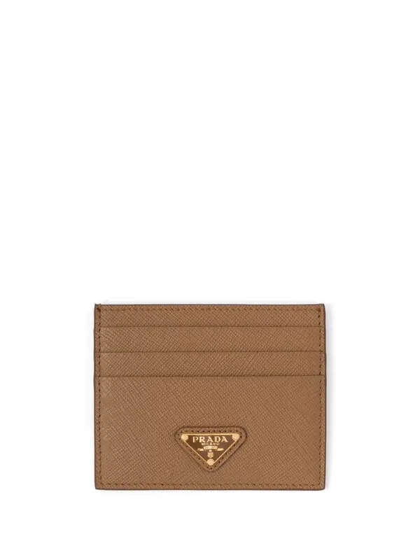 Prada Logo Plaque Saffiano Leather Cardholder - Caramel 0