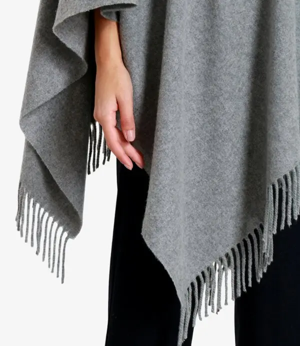 GRAN SASSO Sleeveless Cape With Fringed Hem - Grey