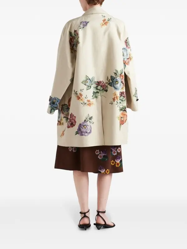 Prada Floral-print Single-breasted Coat