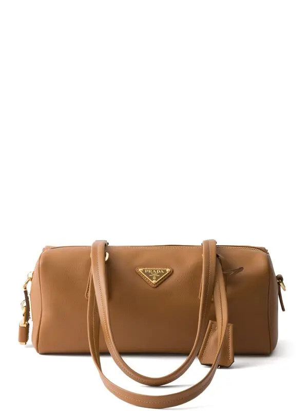 Prada Medium Leather Top Handle Bag With Padlock
