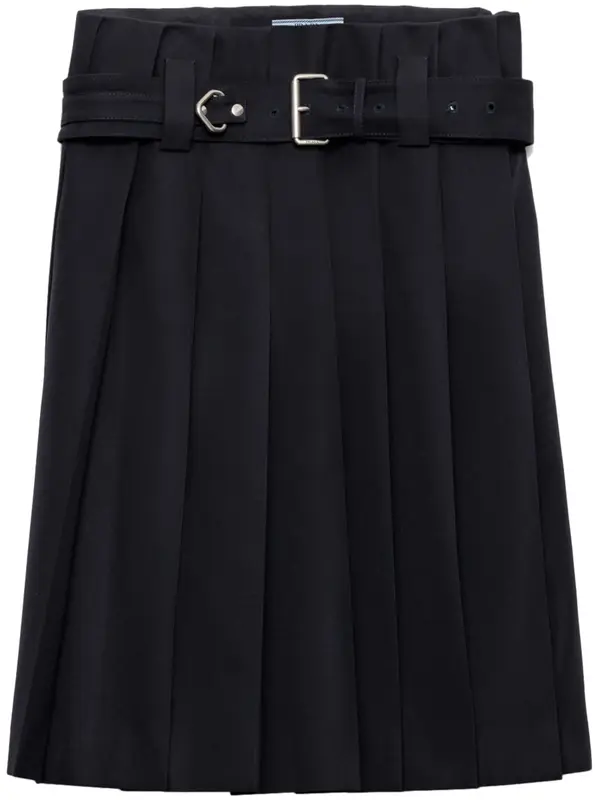 Prada Belted Pleated Mid-length Skirt