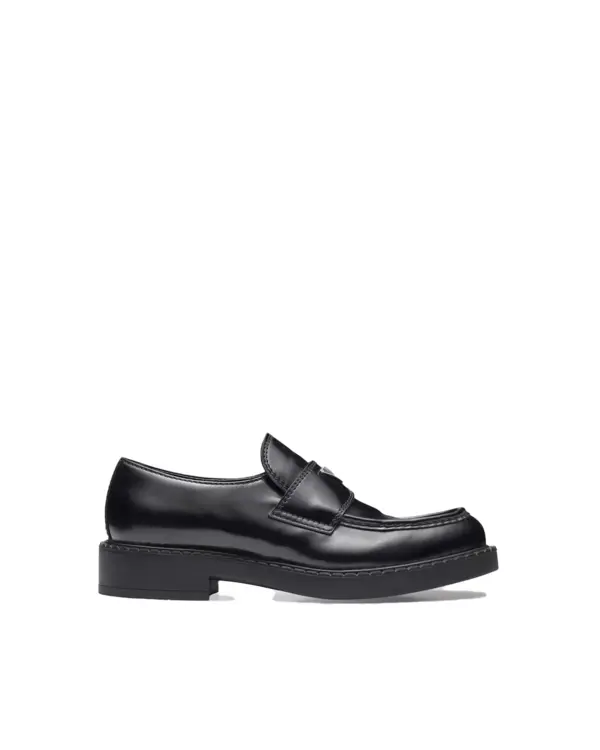 Prada Chocolate Brushed Leather Loafers - Nero