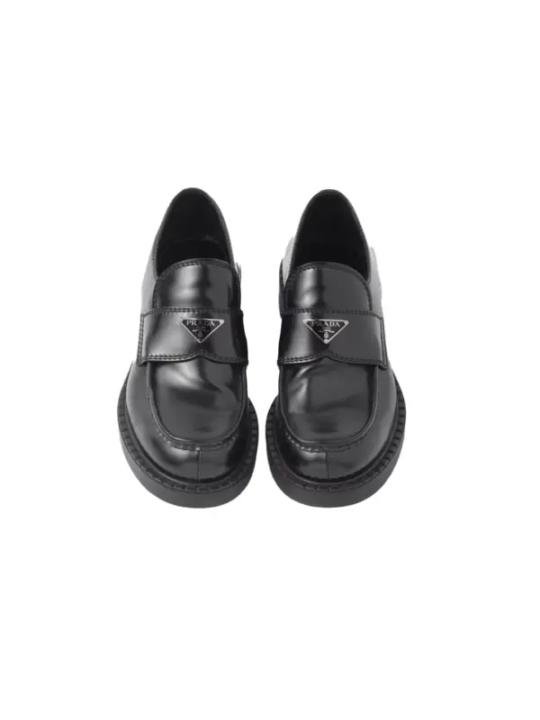 Prada Chocolate Brushed Leather Loafers - Nero