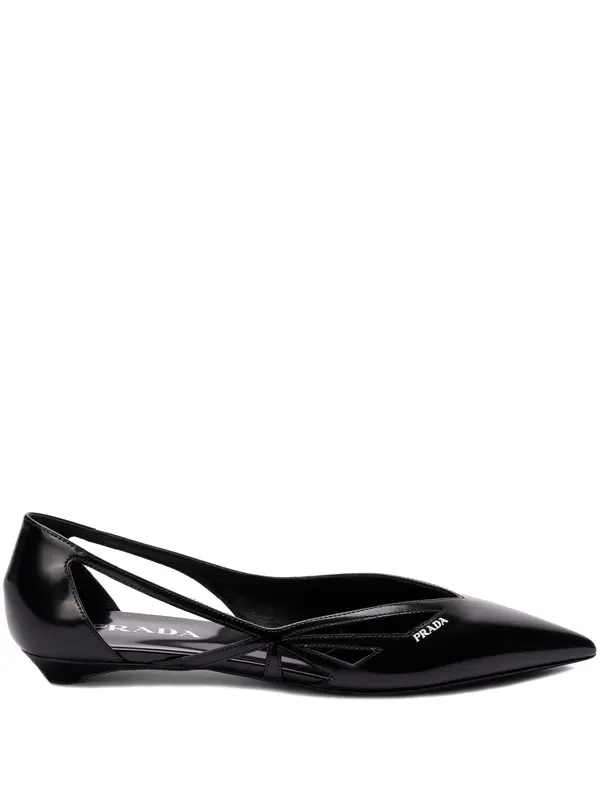 Prada 15mm Cut-out Leather Ballerina Shoes - Nero