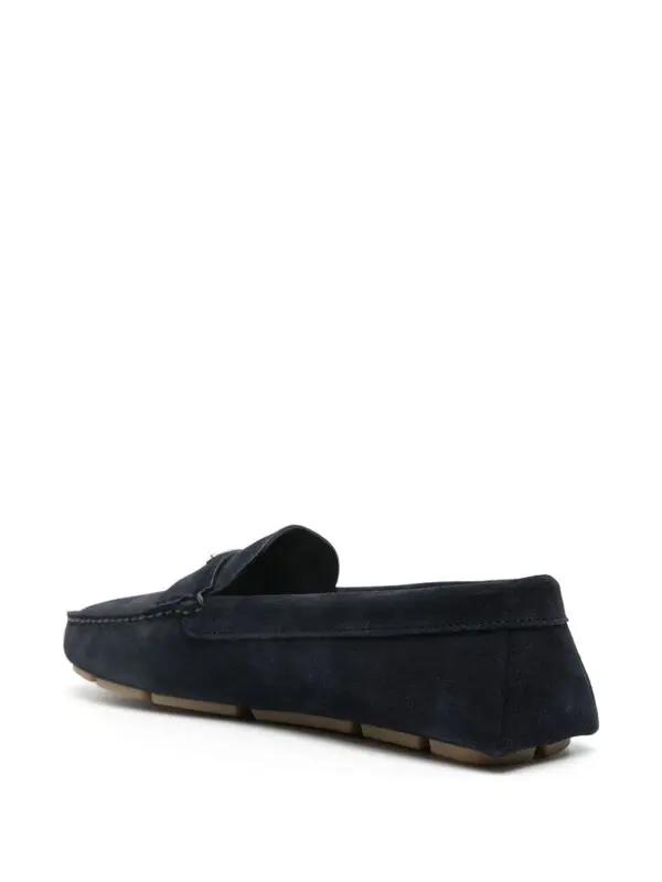 Prada Enamel Triangle Logo Suede Loafers - Bleu