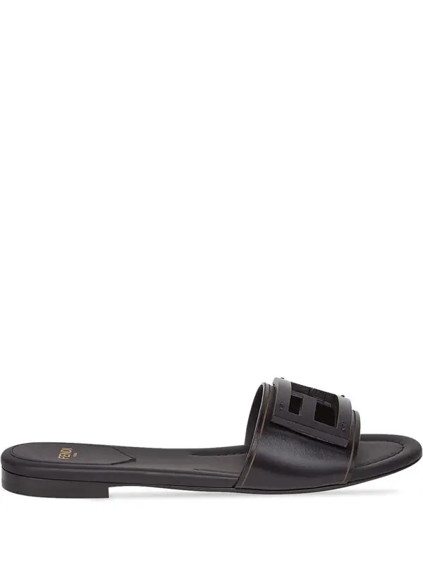 Fendi Baguette Leather Slides - Black