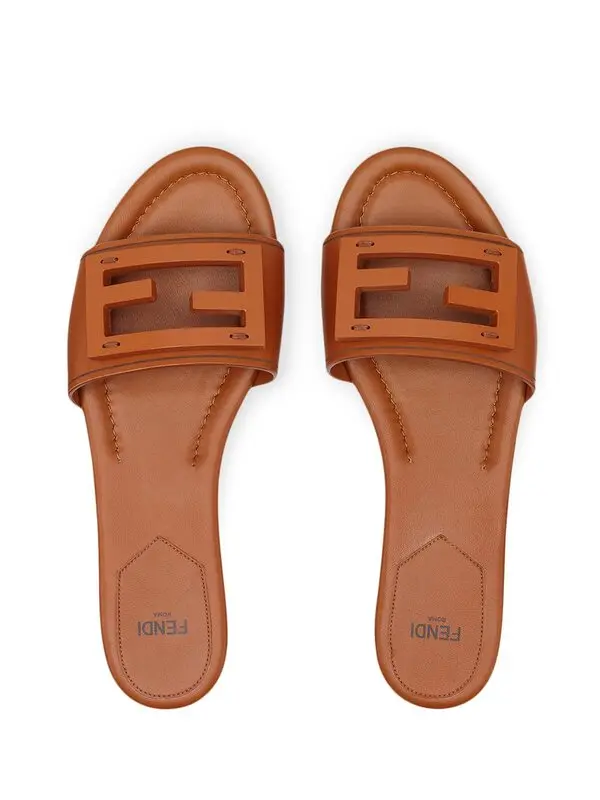 Fendi Baguette Leather Slides - Leather Brown