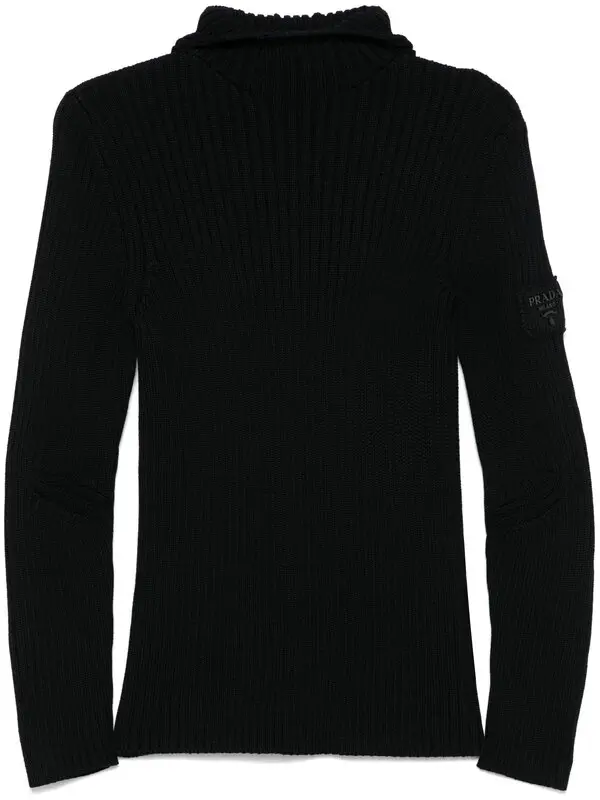 Prada Ribbed Virgin Wool Knit Hoodie