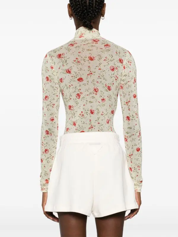 Prada Floral Print Mesh Bodysuit