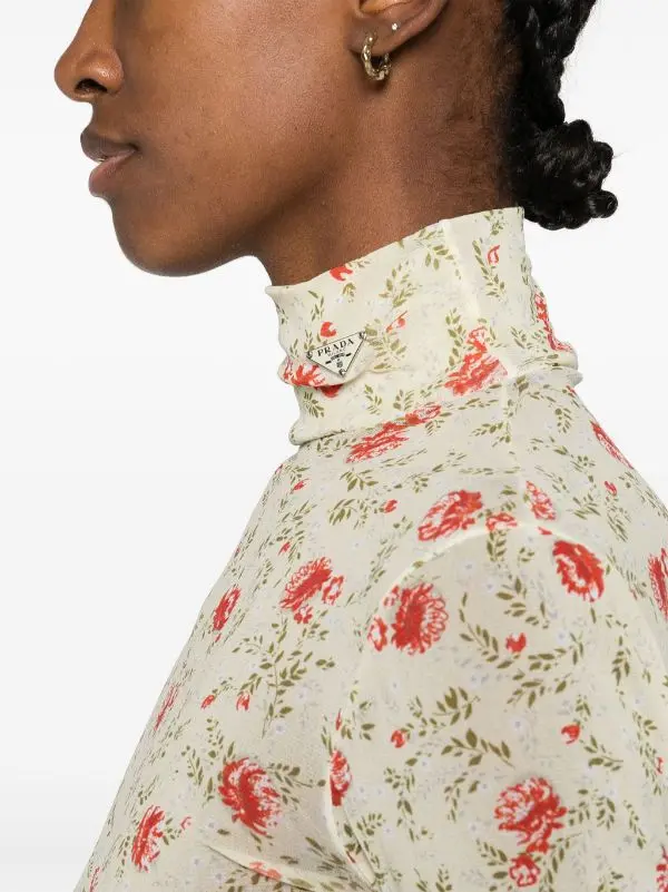 Prada Floral Print Mesh Bodysuit