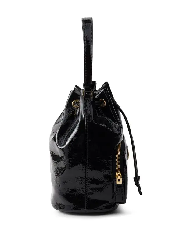 Prada Duet Patent Leather Bucket Bag - Nero