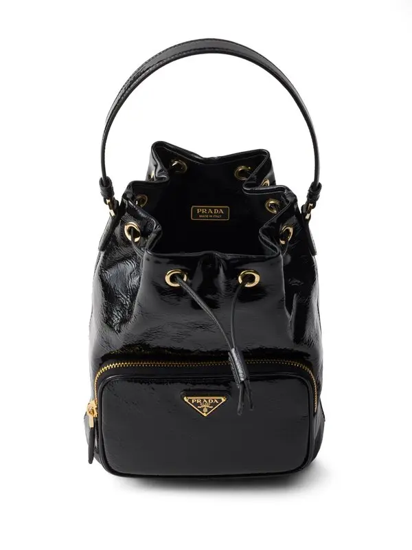 Prada Duet Patent Leather Bucket Bag - Nero