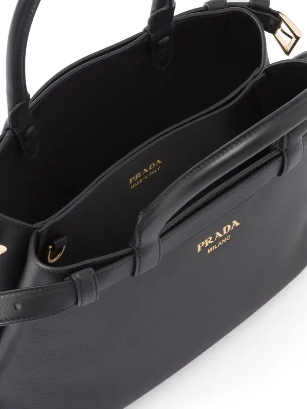 Prada Logo Lettering Leather Tote Bag - Nero