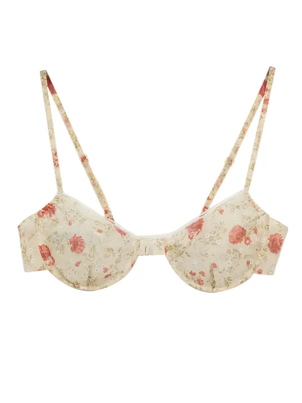 Prada Floral Print Lace Trim Bra - Rosso