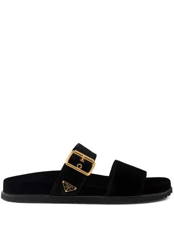 Prada Triangle Logo Velvet Slides
