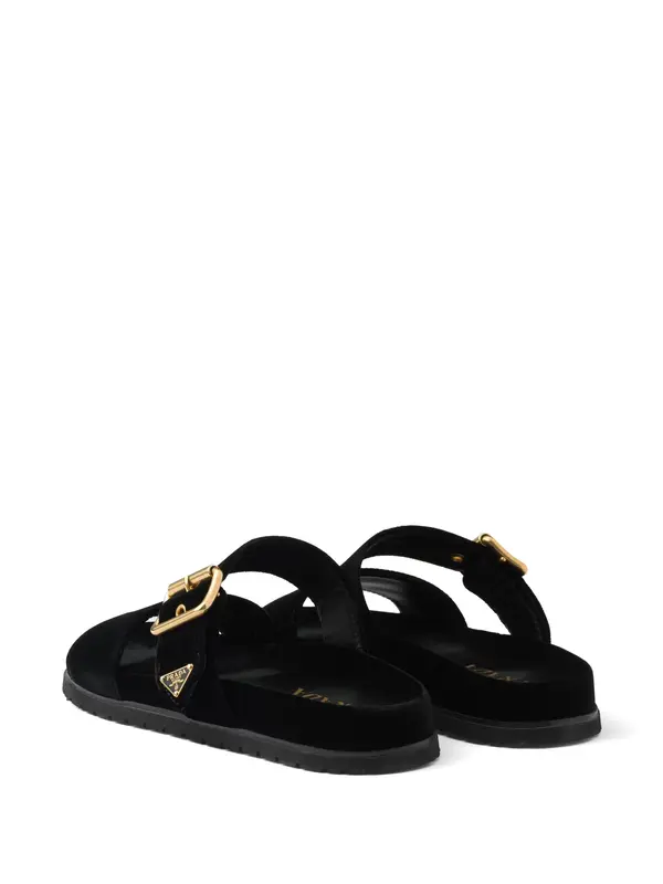 Prada Triangle Logo Velvet Slides