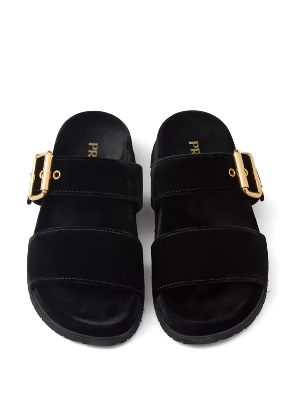 Prada Triangle Logo Velvet Slides