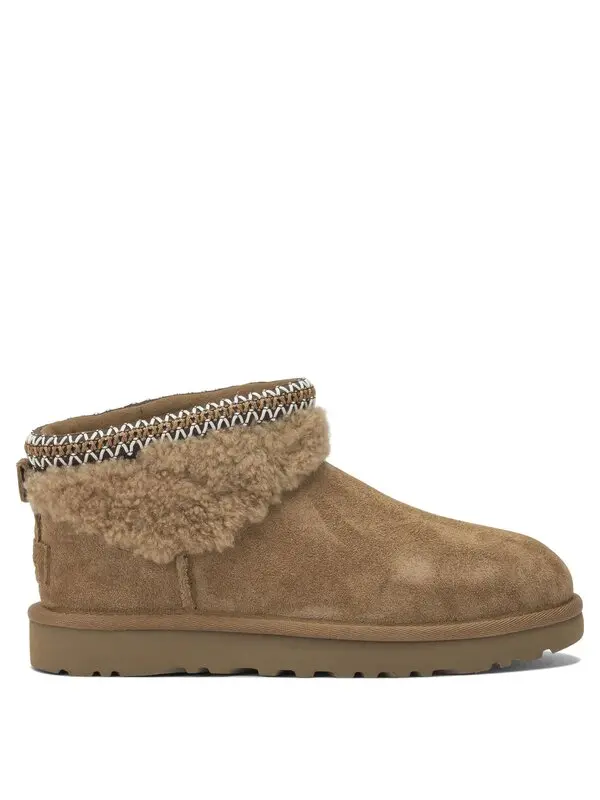 UGG Classic Ultra Mini Maxi Curly Ankle Boots - Brown